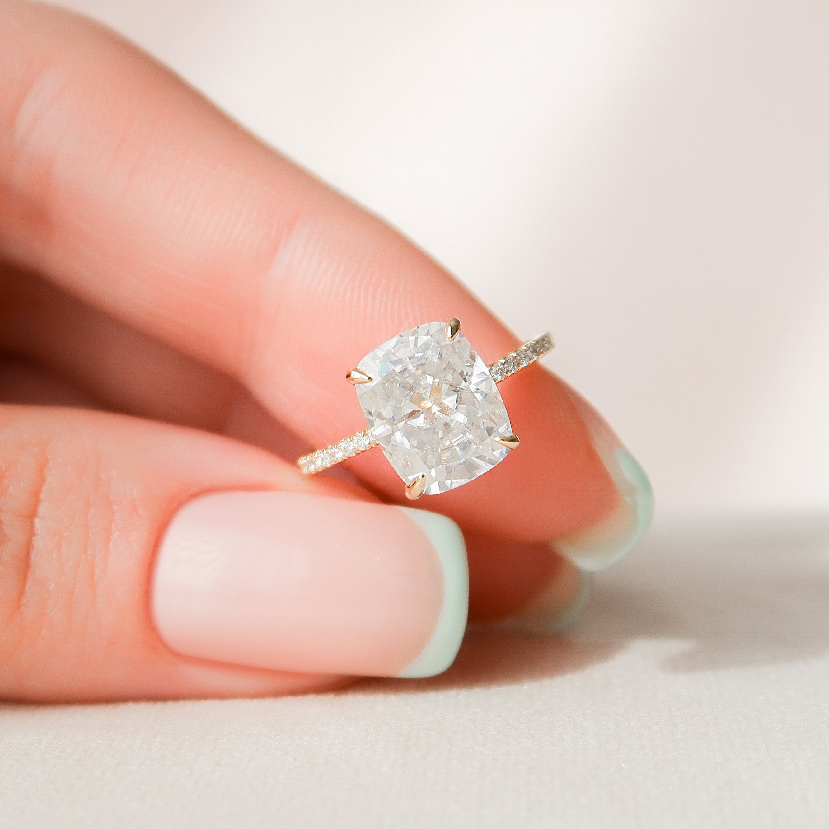 4.50 CT Cushion Pave & Hidden Halo Style Moissanite Engagement Ring ...